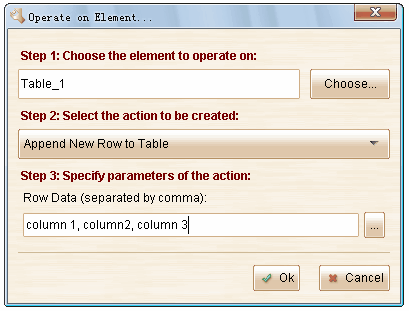 Reference > Actions > Operate on Element... > Append New Row to Table