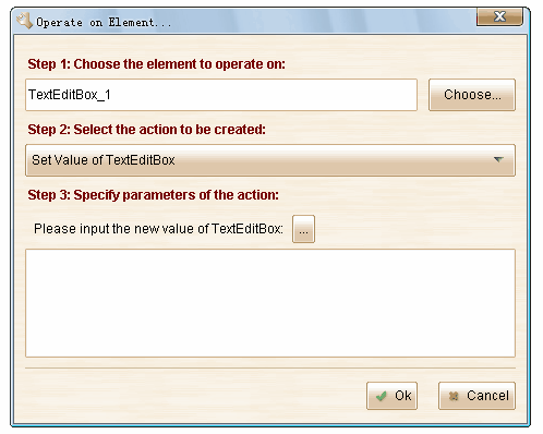 Reference > Actions > Operate on Element... > Change Text